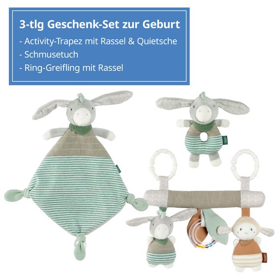 Fehn - 3-tlg Geschenk-Set zur Geburt Activity-Trapez, Schmusetuch ...